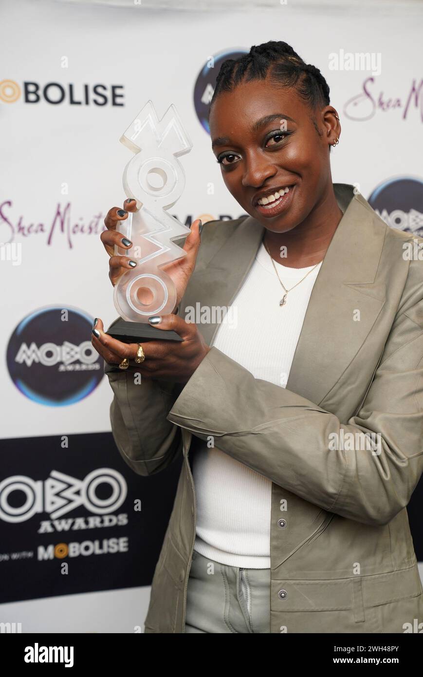 Little Simz with her Best Hip-Hop award at the Mobo Awards, at the Utilita Arena Sheffield ...