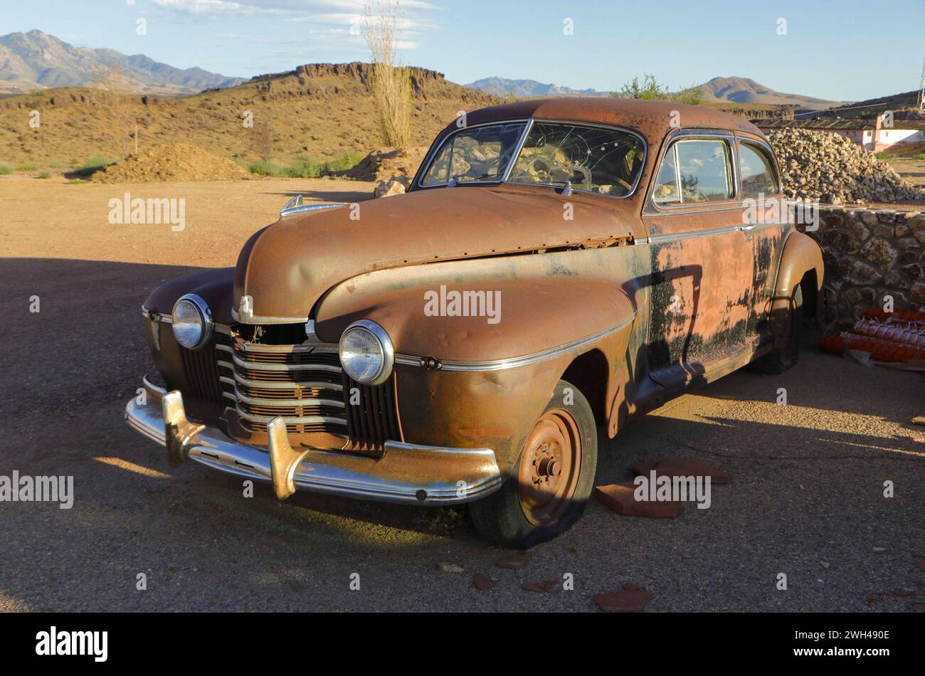 Old vintage 1941 oldsmobile sedan car with rusty patina and flat tires ...
