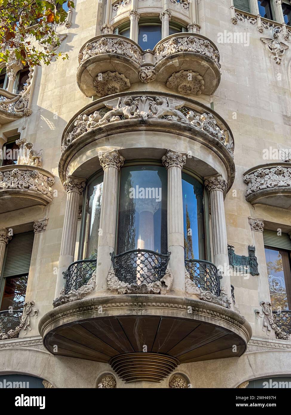 Casa Lleó Morera facade detail with baclconies, Barcelona Stock Photo ...