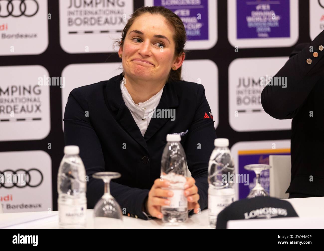 Bordeaux, France - February 3, 2024. Jeanne Sadran of France at Jumping ...