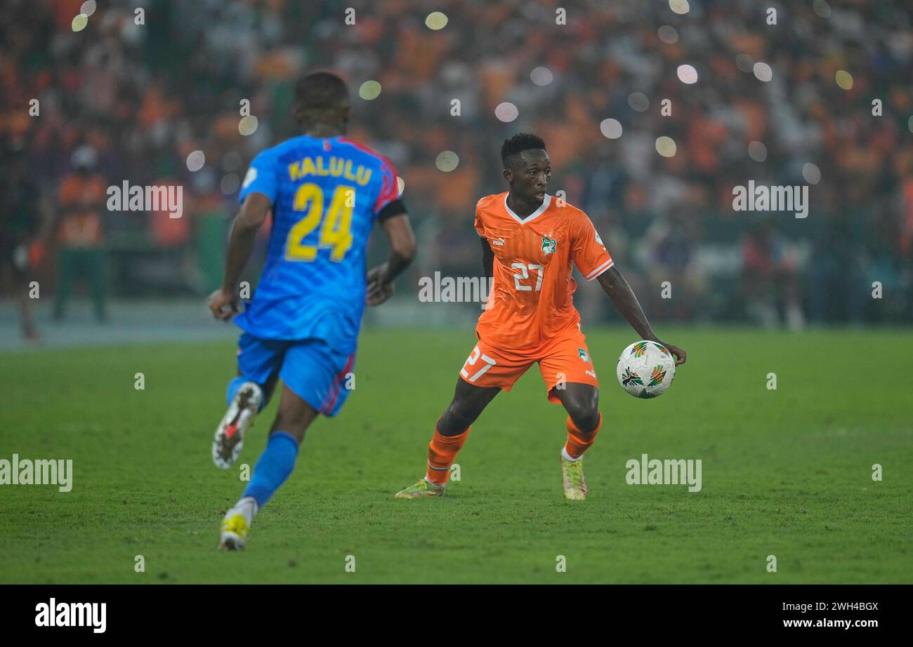 February 07 2024: Jean Thierry Lazare Amani (Ivory Coast) controls the ...