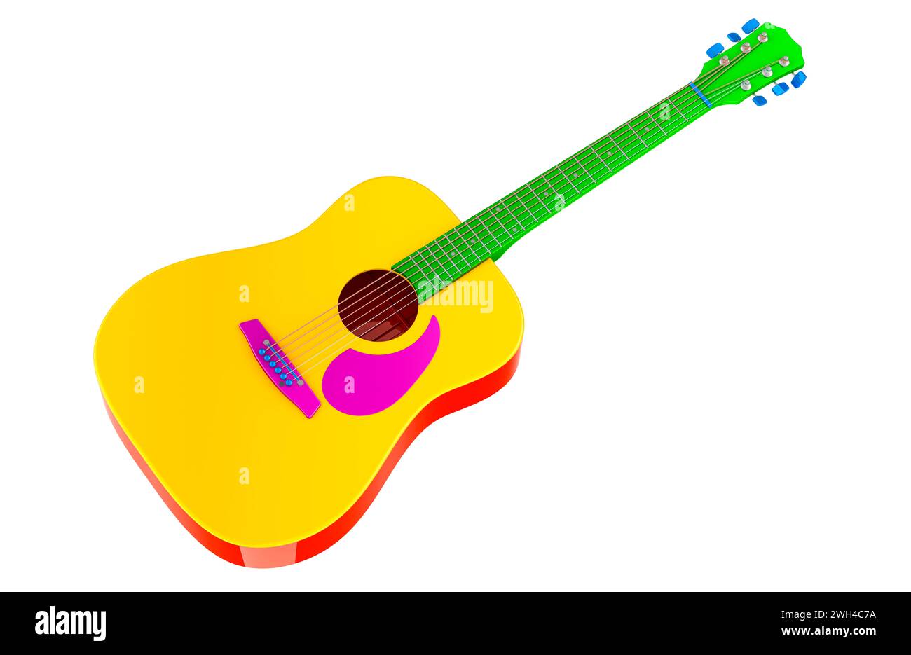 Colored acoustic guitar, 3D rendering isolated on white background ...