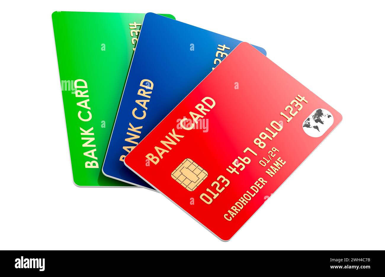 Credit Bank Cards, 3D rendering isolated on white background Stock ...