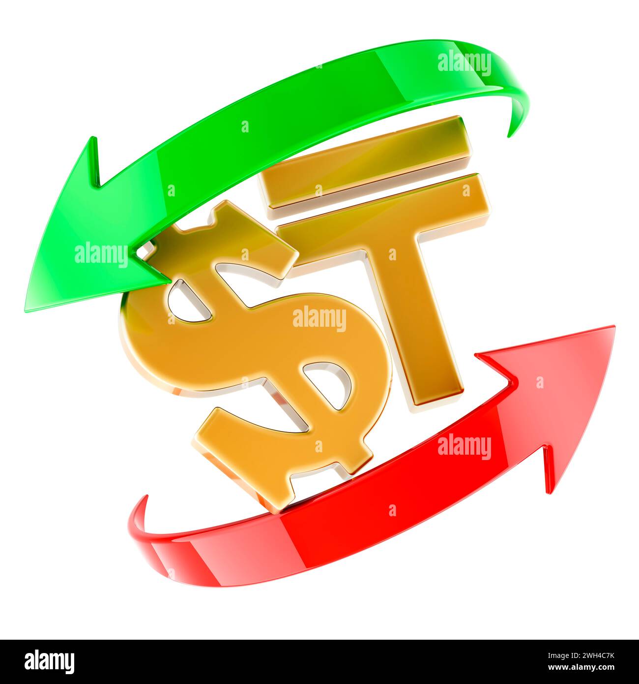 Dollar and Tenge, exchange concept, 3D rendering isolated on white ...