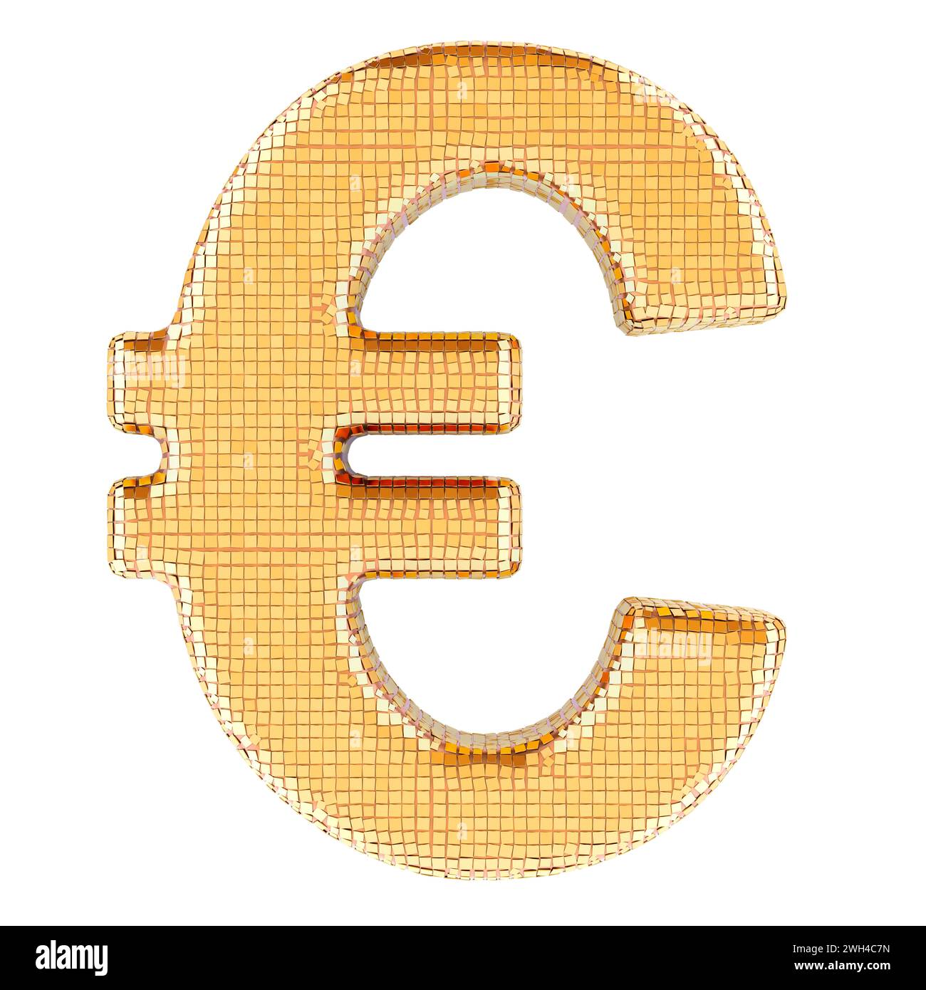 Euro sign from golden glitter mirror facets. 3D rendering isolated on ...