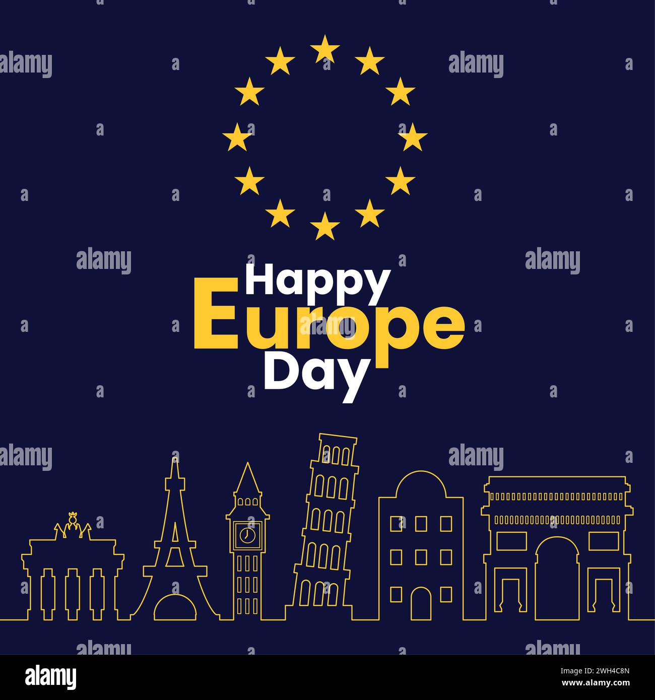 Happy Europe day template with european landmarks Vector Stock Vector ...