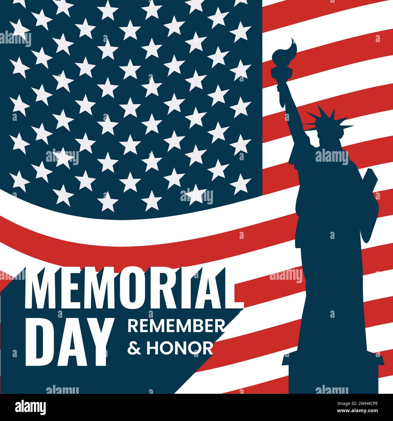 Memorial day colored template with liberty statue landmark Vector Stock ...