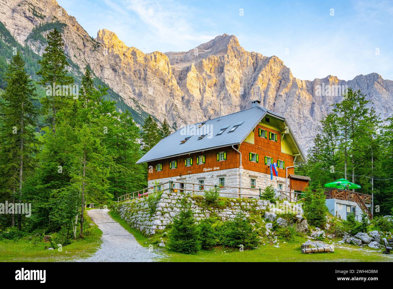 Aljazev Dom - mountain hut under Triglav, the highest mountain of Slovenia. Triglav National ...