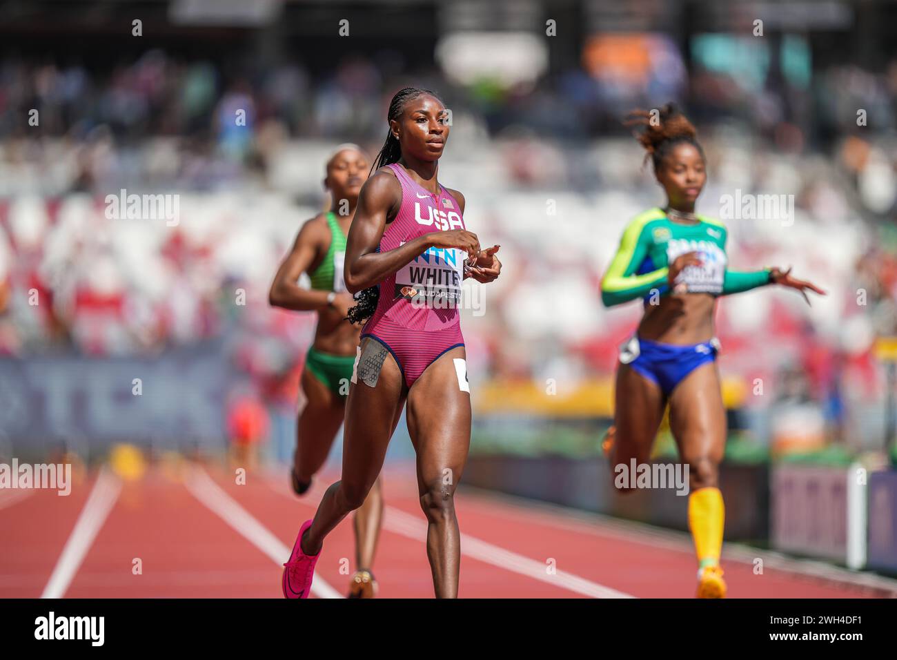 Kayla WHITE participating in the 200 meters at the World Athletics ...