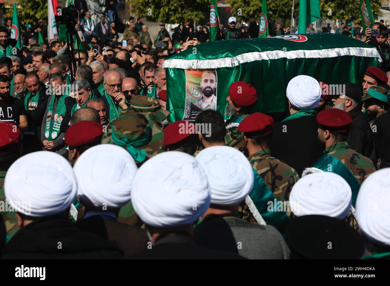 Tyre, Lebanon. 7th Feb, 2024. Supporters of Lebanon's Shiite Amal ...