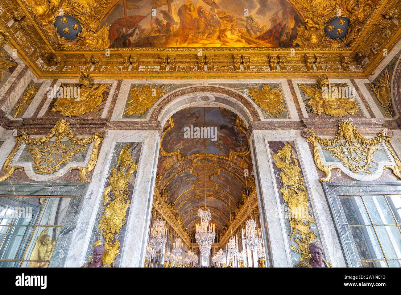 Hall of Mirrors. Decorated interior with historical furniture and ...