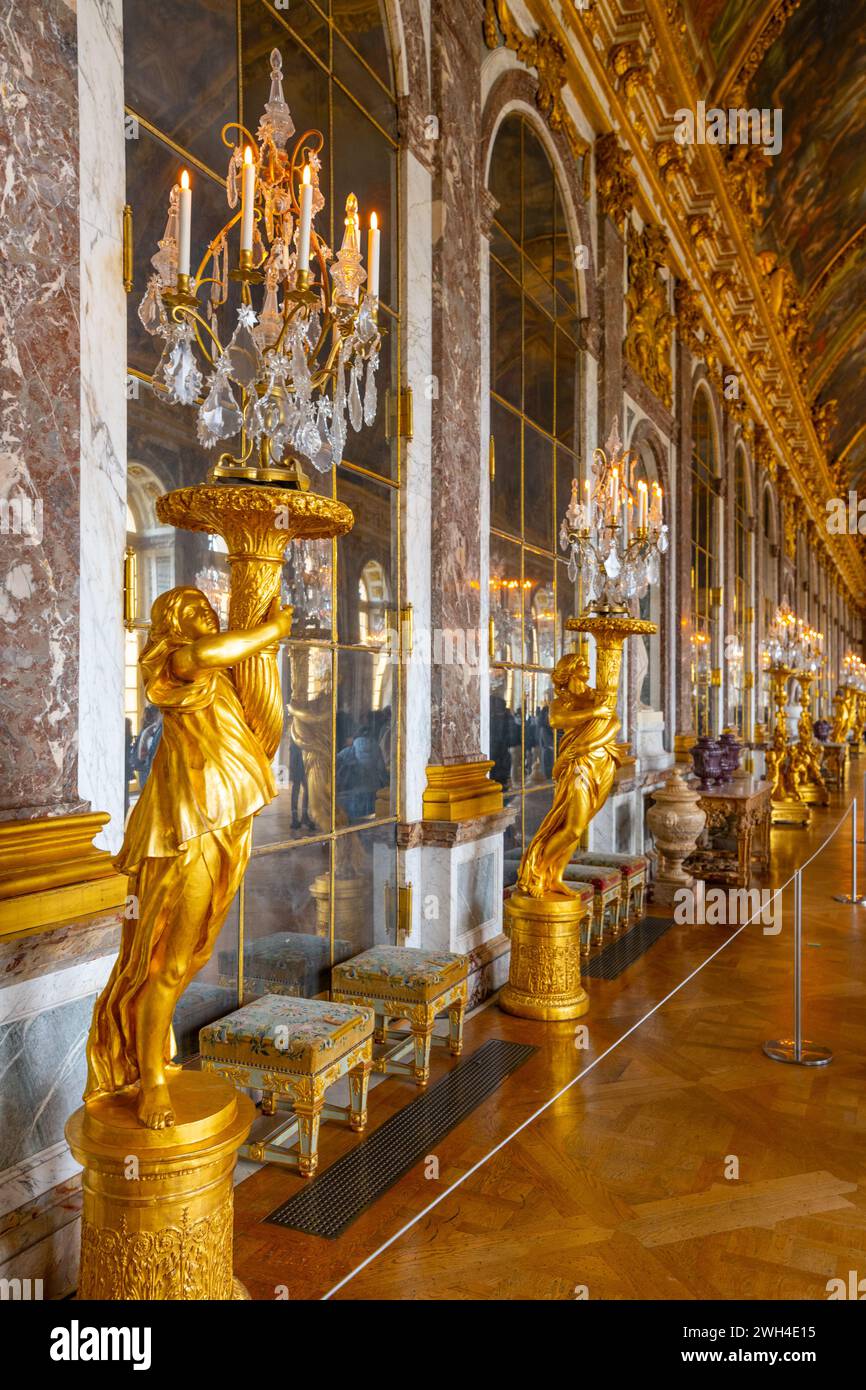 Hall of Mirrors. Decorated interior with historical furniture and ...