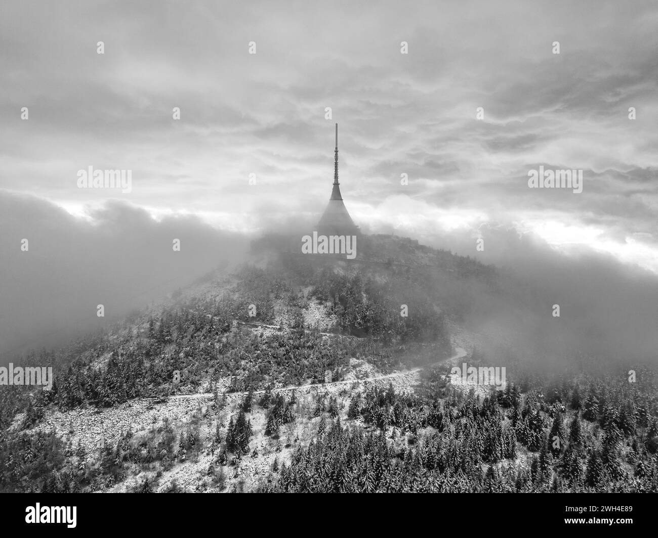 Jested mountain with modern hotel and TV transmitter on the top ...