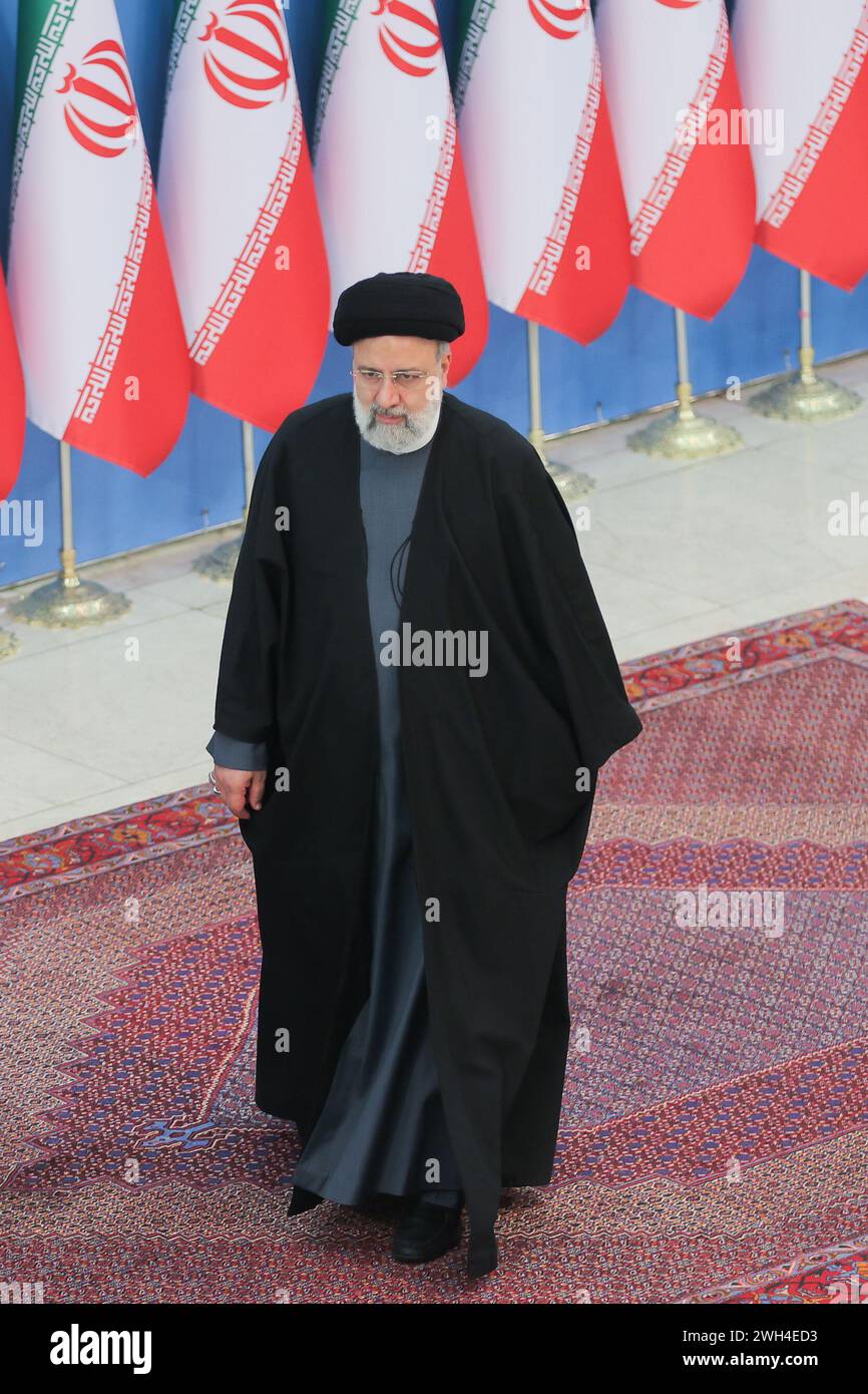 Tehran, Iran. 7th Feb, 2024. Iranian President EBRAHIM RAISI arrives at ...