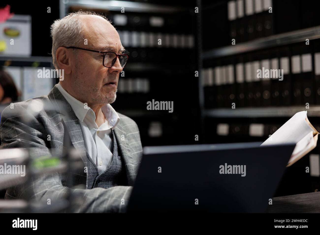 Accountancy businessman checking bookkeeping analytical data paperwork ...