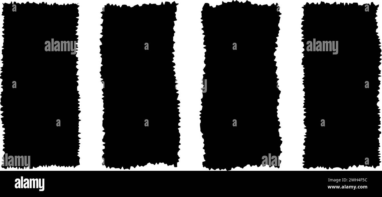 Set of ripped paper textures. Black rectangle shapes with torn edges ...