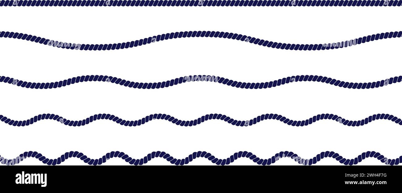 Different straight and wavy rope borders. Cord, thread, cable, twine ...