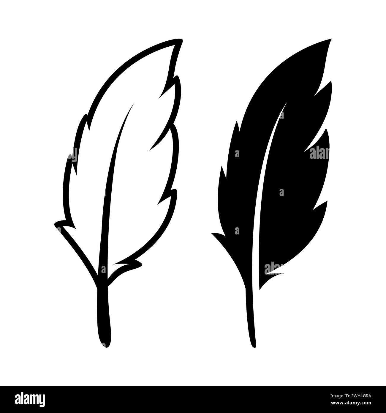 Vector Black and White Fluffy Feather Logo Icons. Silhouette Feather ...