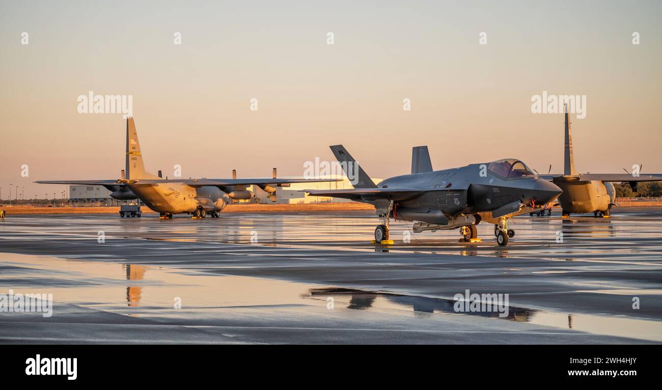 Aircraft sit on the runway during the “Maple Thunder” exercise, at ...