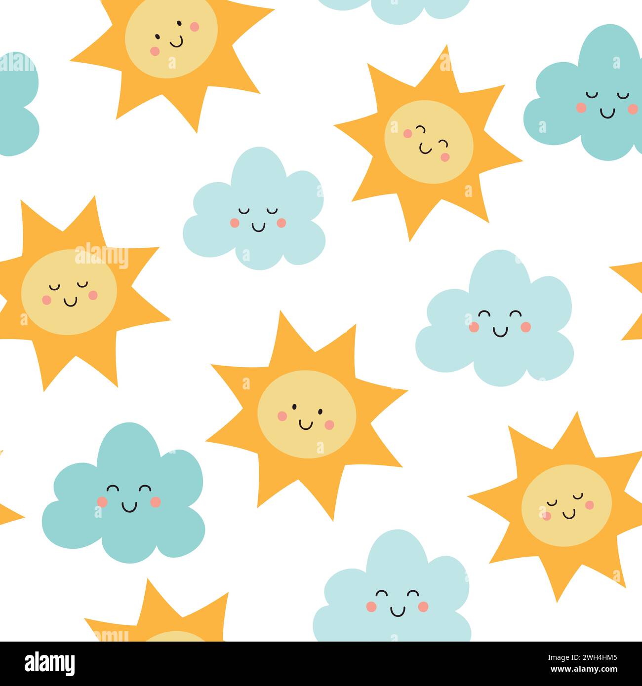 Seamless pattern with sun and clouds. Background for kids with cute sun ...