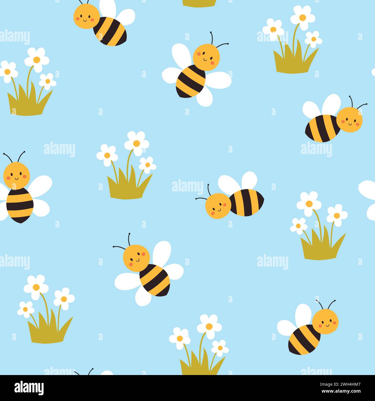 Seamless pattern with bee and daisy. Childish background. Vector ...