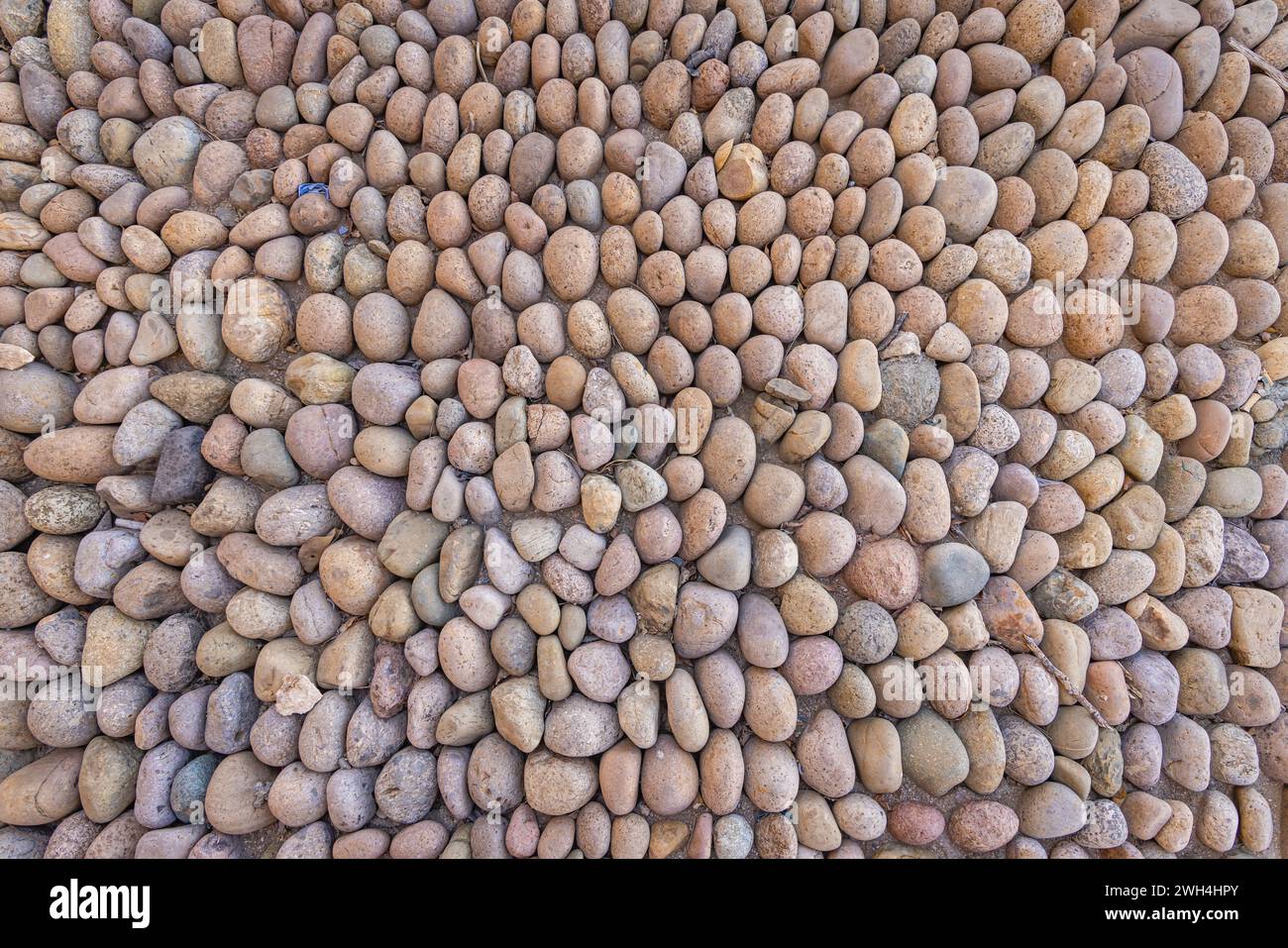 Middle East, Saudi Arabia, Tabuk, Duba. Wall made of rounded stones ...