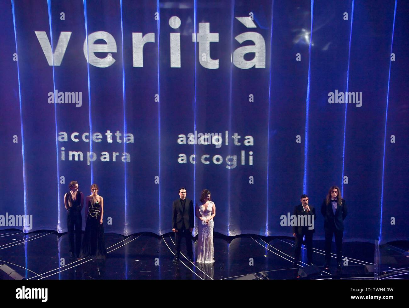 February 8, 2024, Sanremo: (L-R) Italian actors of the Italian series ...