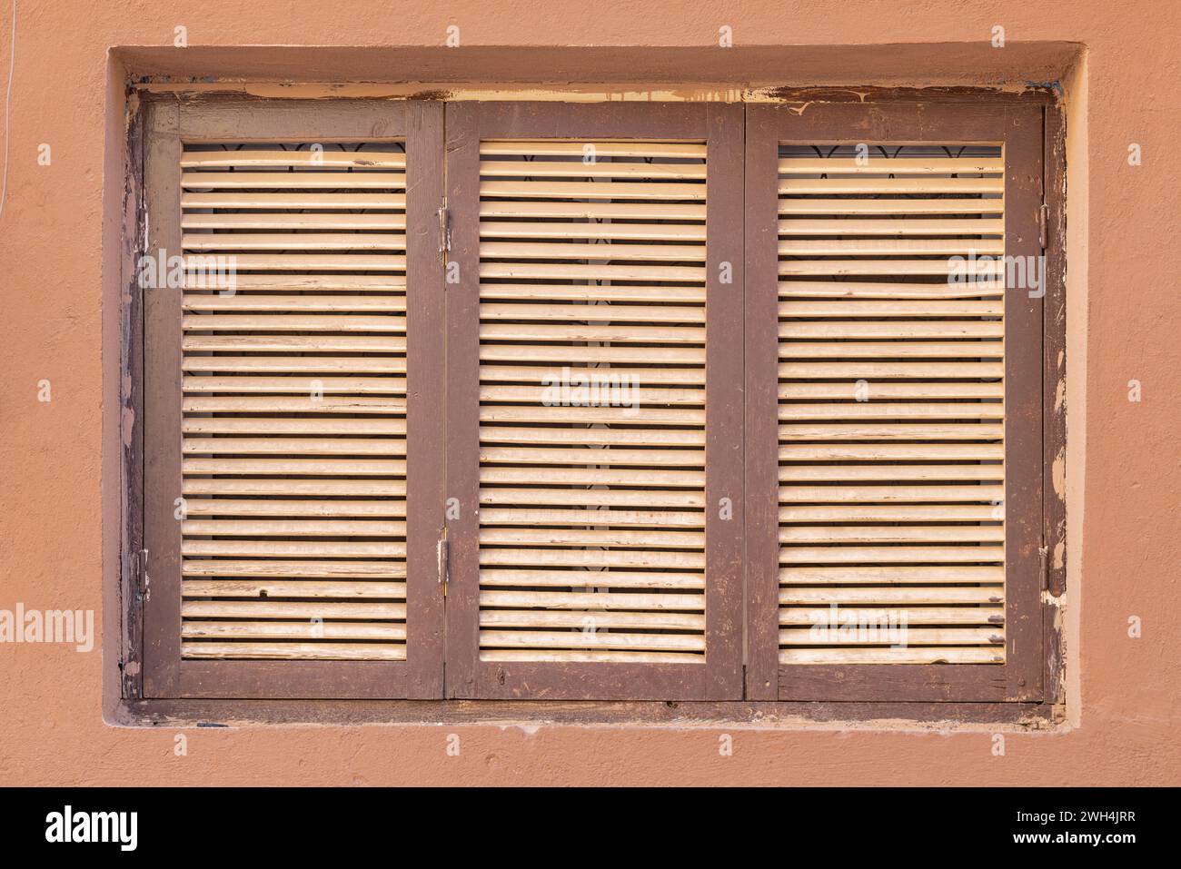 Middle East, Saudi Arabia, Medina, Al-Ula. Wooden shuttered window in ...