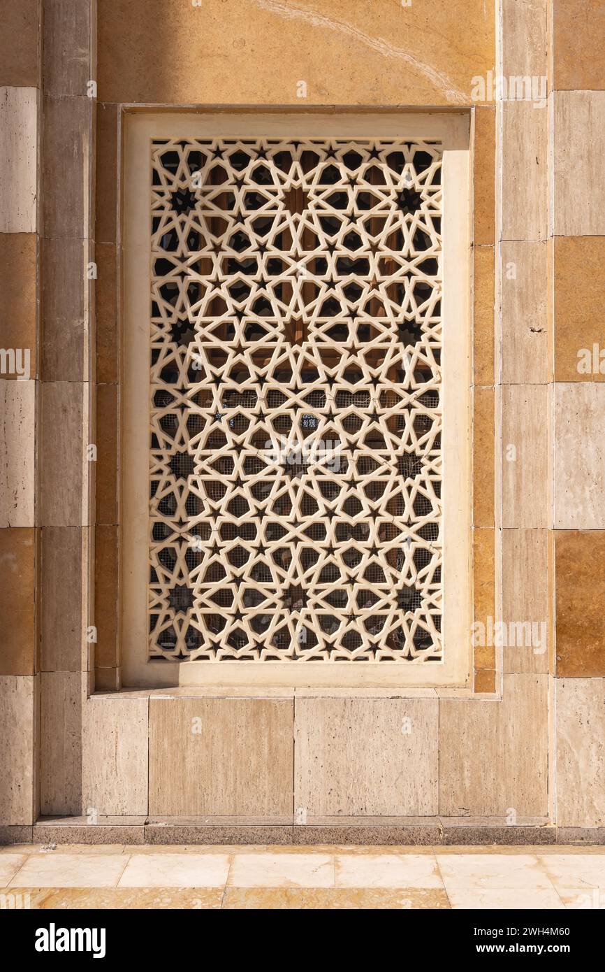 Middle East, Saudi Arabia, Madinah Province, Medina. Stone cut window ...