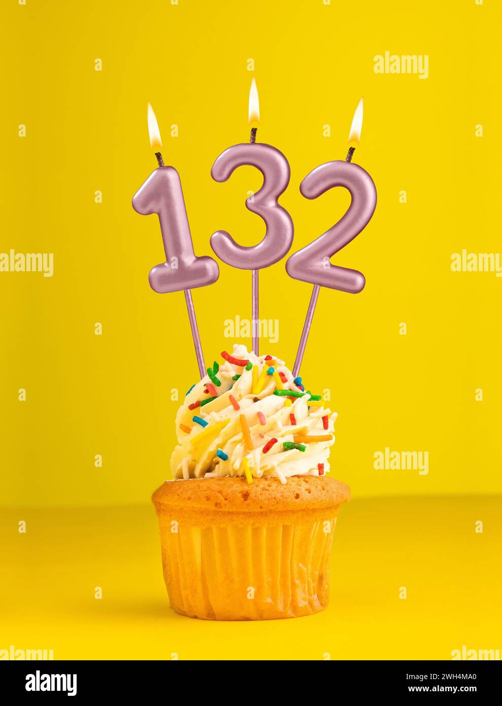 Number 132 candle - Birthday card design in yellow background Stock ...