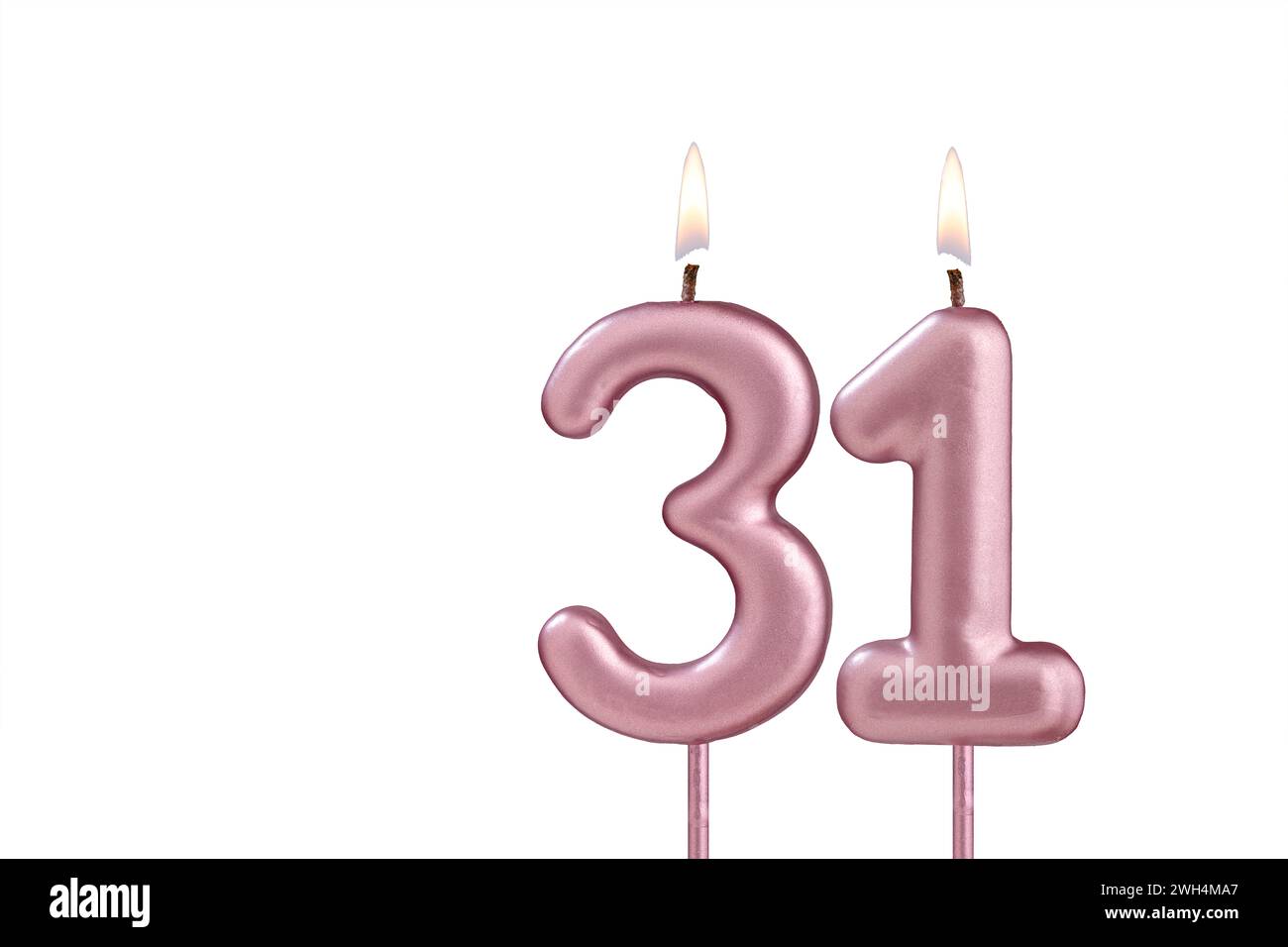 Candle number 31 - Lit birthday candle on white background Stock Photo ...