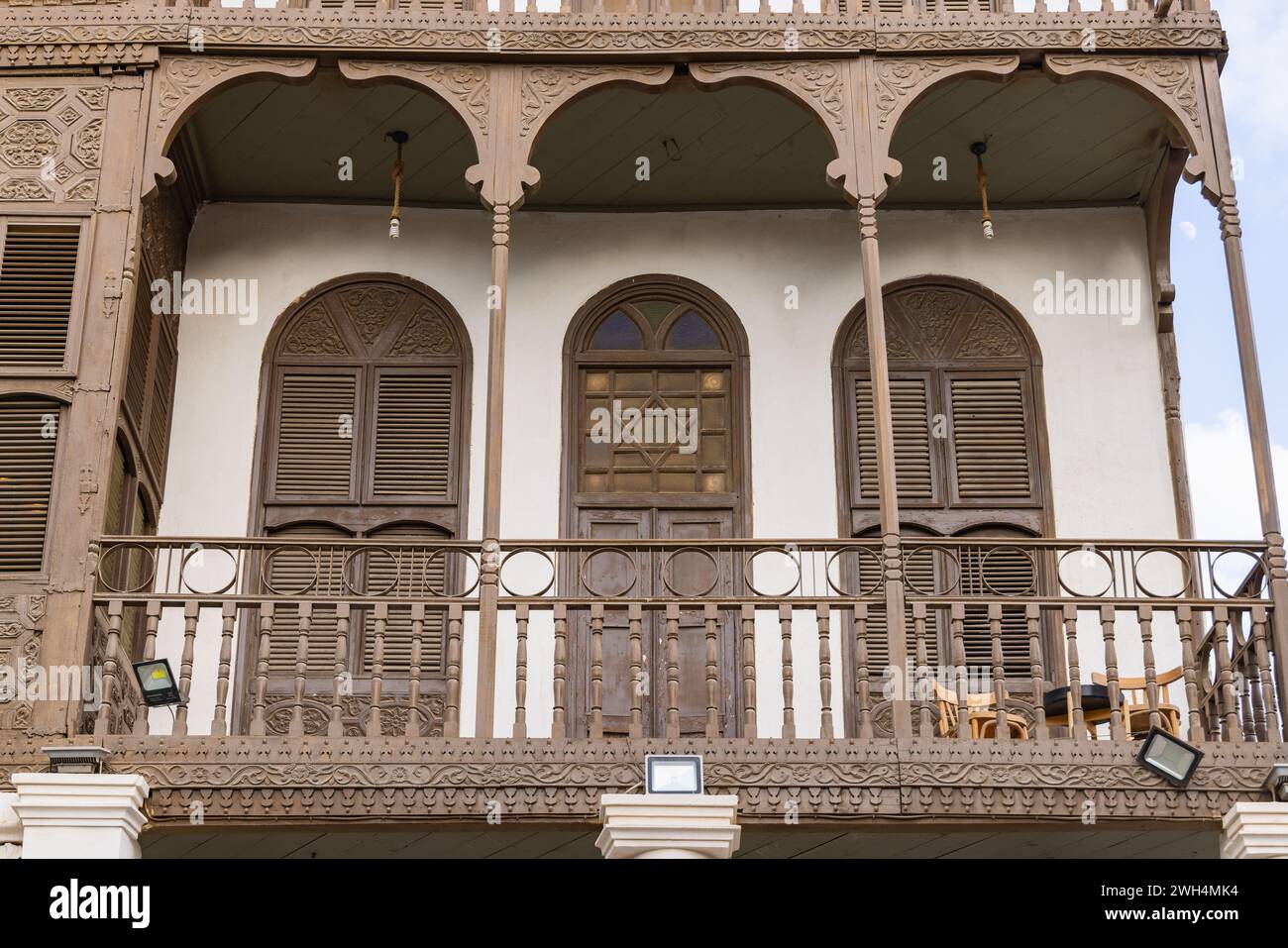 Middle East, Saudi Arabia, Mecca, Jeddah, Al-Balad. Balcony on a Hijazi ...