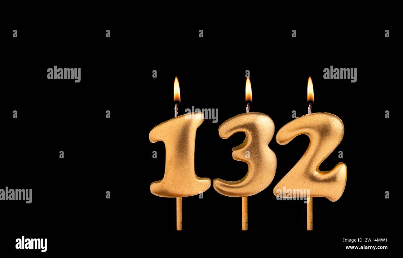 Birthday candle number 132 - Birthday celebration on black background ...