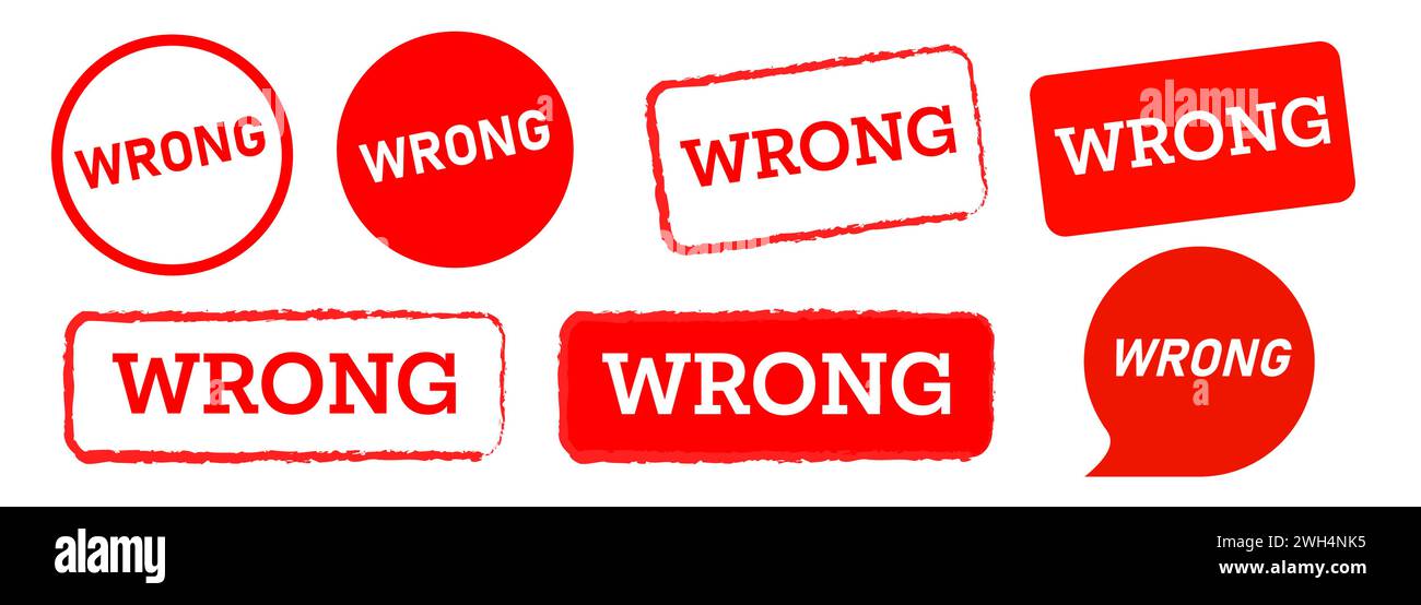 text wrong red rubber stamp and speech bubble reject incorrect failure mistake sign Stock Vector ...