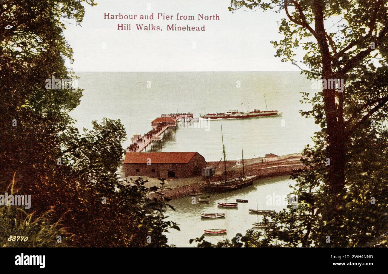 Minehead England, Harbour and Pier from North Hill Walks, approx 1920s ...