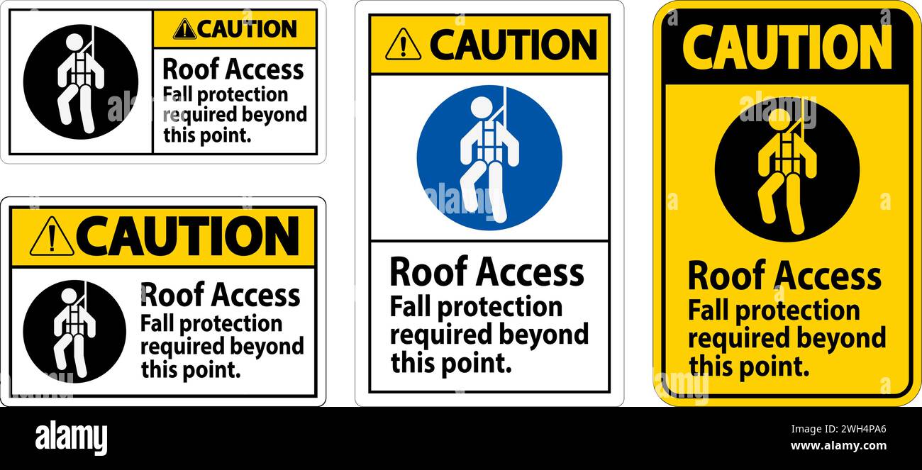 Caution Sign, Roof Access - Fall Protection Required Beyond This Point ...