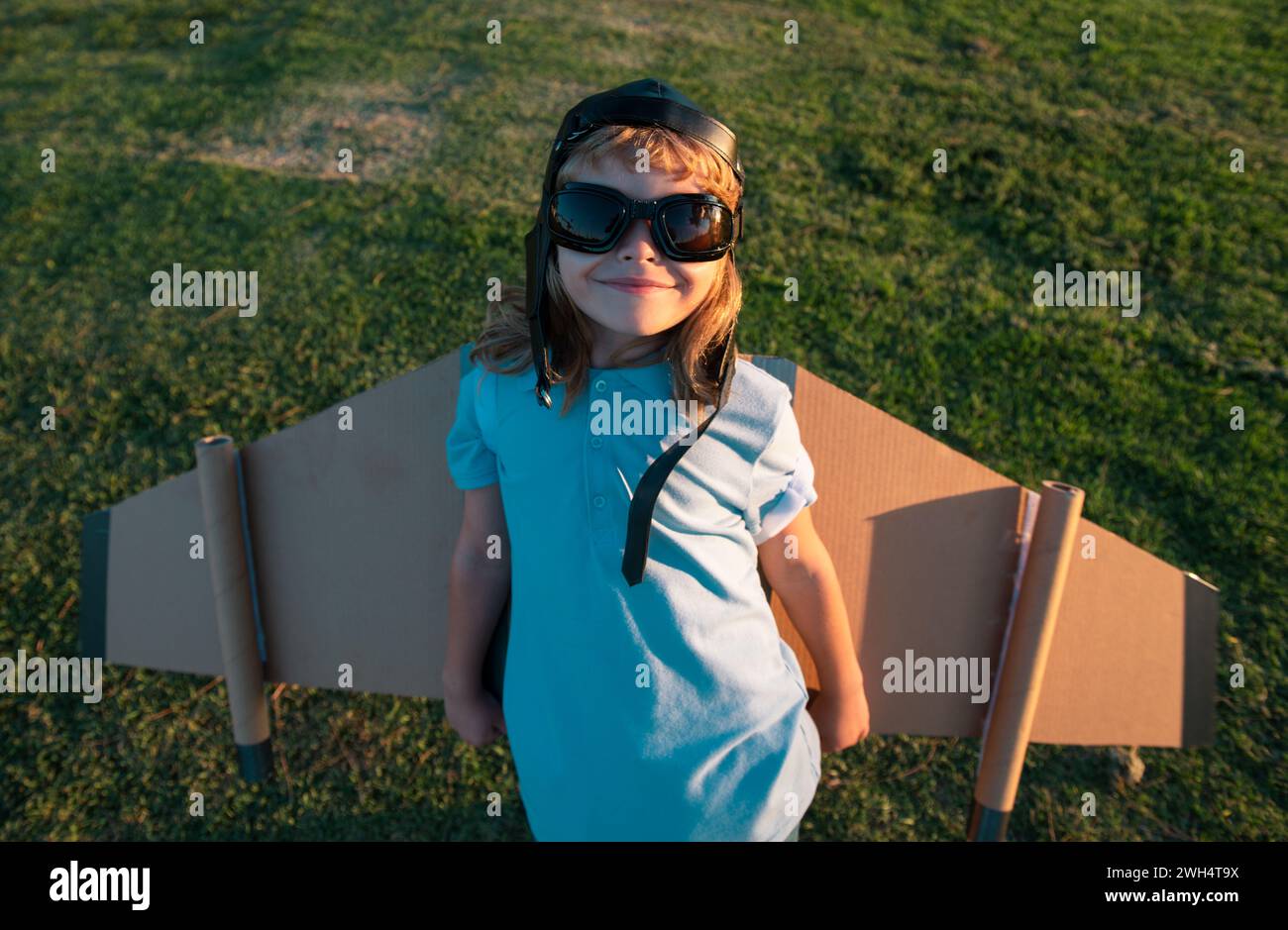 Portrait of child imagination dream to be pilot. Creative and ...