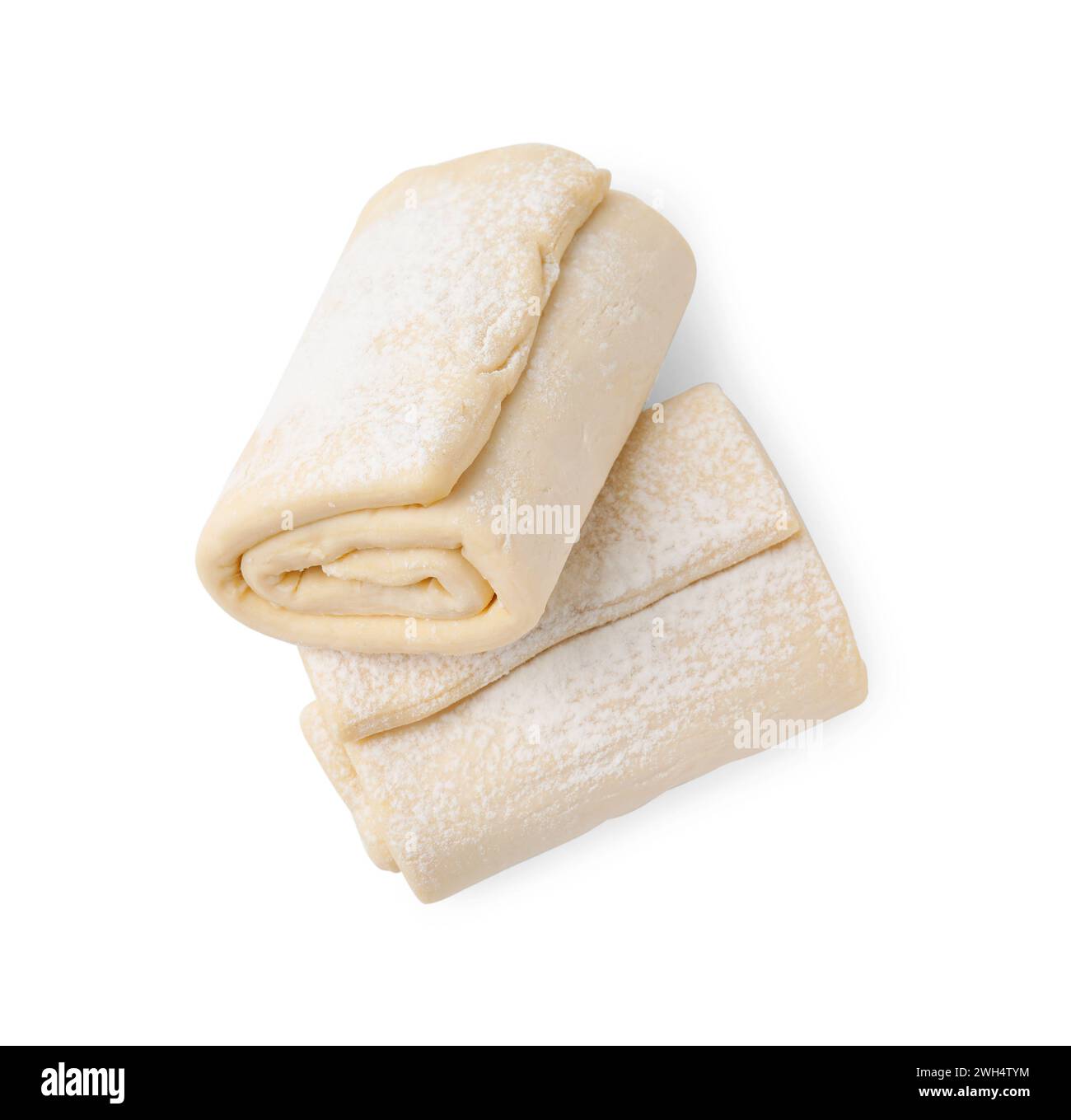 Raw puff pastry dough isolated on white, top view Stock Photo - Alamy