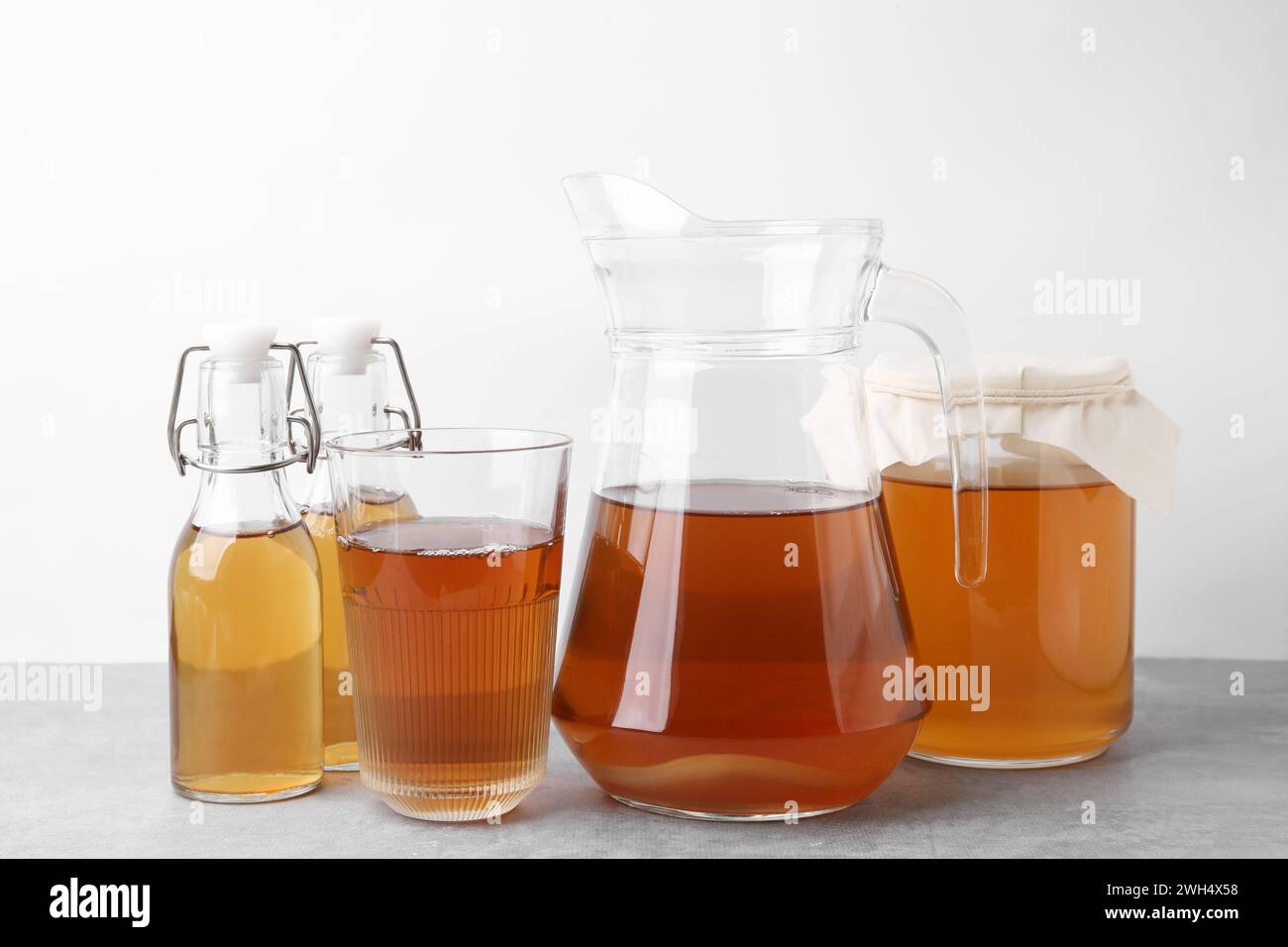 Homemade fermented kombucha on light grey table Stock Photo - Alamy