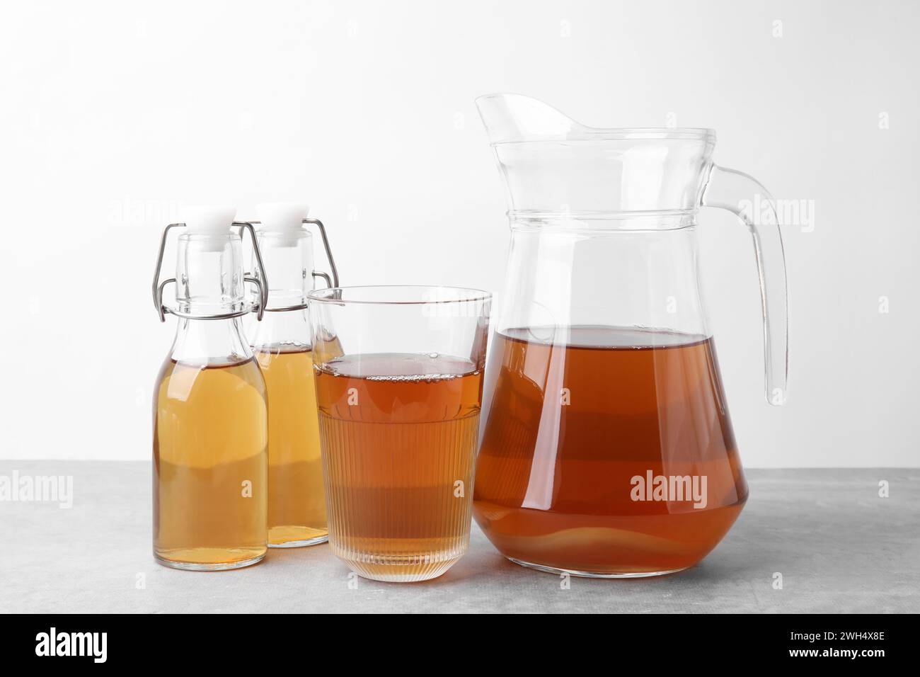Homemade fermented kombucha on light grey table Stock Photo - Alamy
