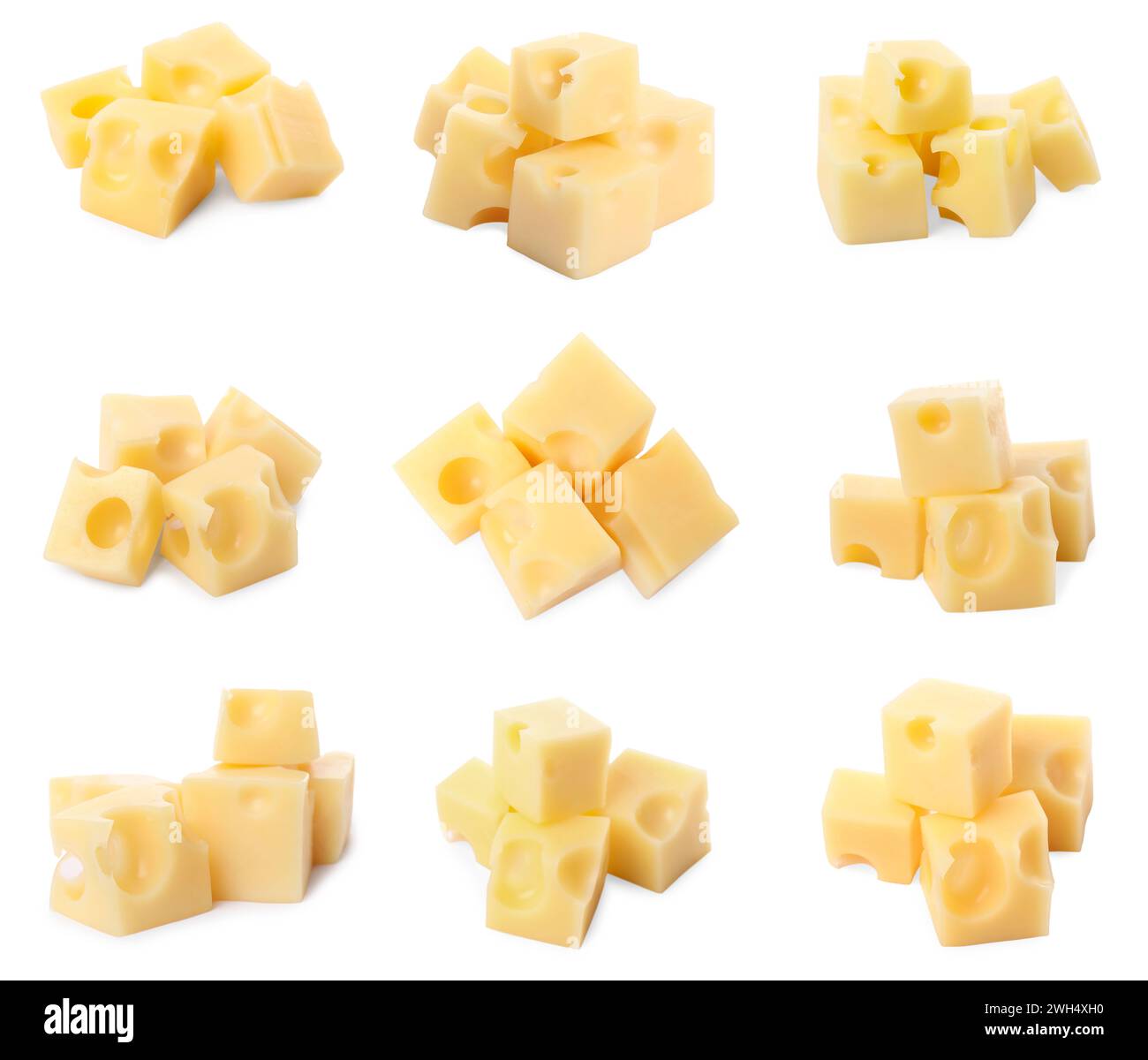 Fresh cheese isolated on white, set of pieces Stock Photo - Alamy