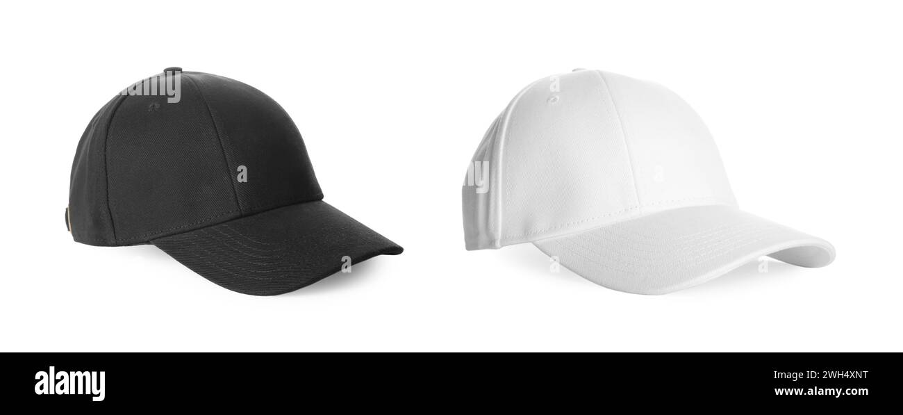Stylish baseball caps isolated on white, set Stock Photo - Alamy