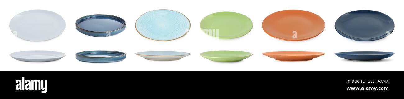 Different clean plates isolated on white, set Stock Photo - Alamy