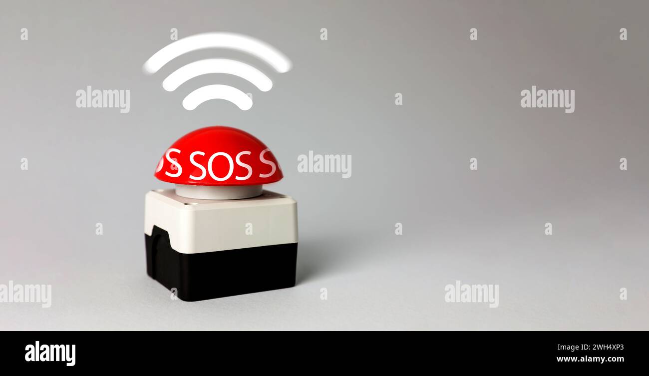 Red SOS button on white background. Banner design with space for text ...