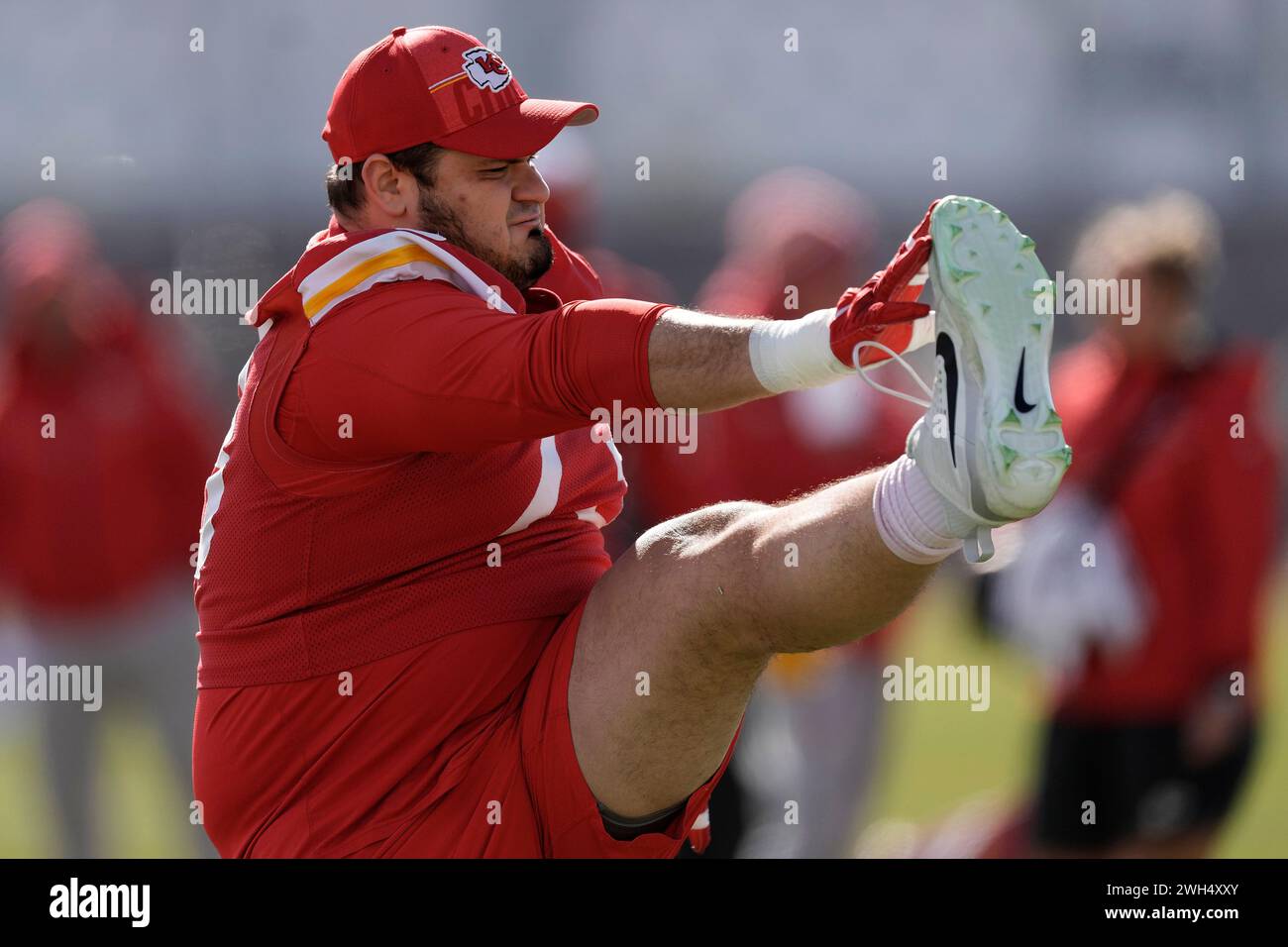 Kansas City Chiefs center Creed Humphrey stretches Wednesday, Feb. 7 ...