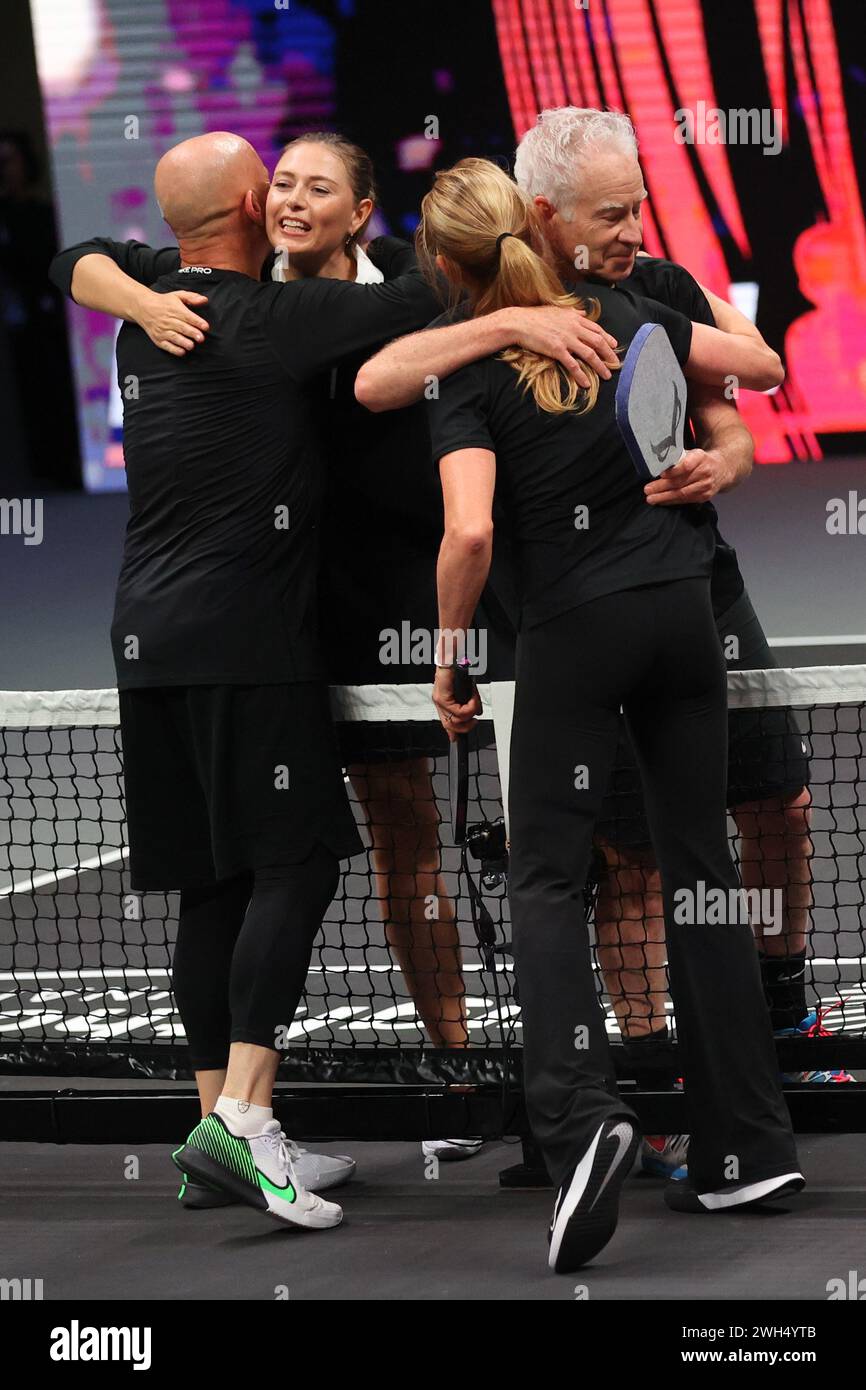 Andre Agassi, Maria Sharapova, Steffi Graf, and John McEnroe greet each ...