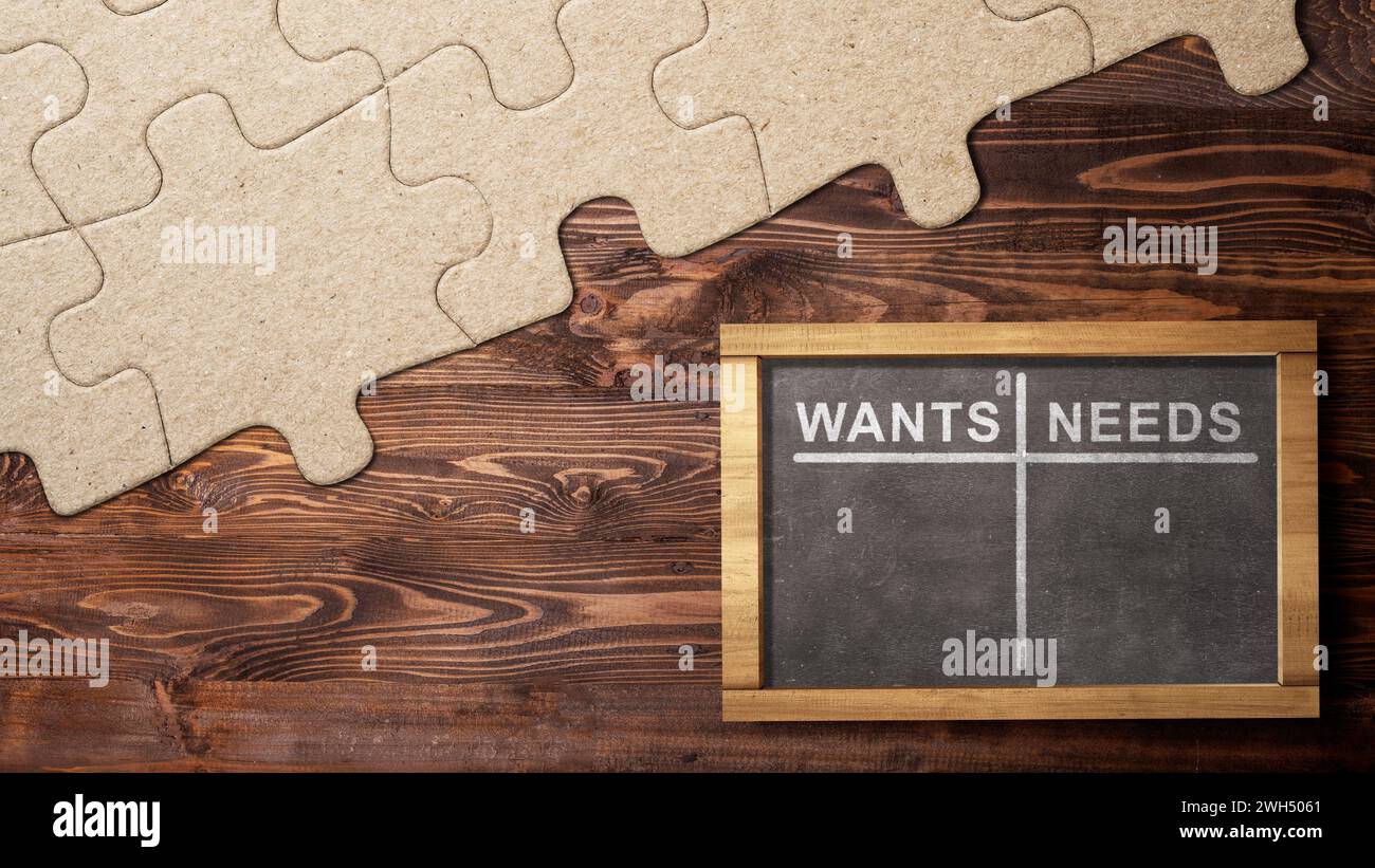Wants and needs table list on the chalkboard. Symbol of The customer's needs. Business and ...