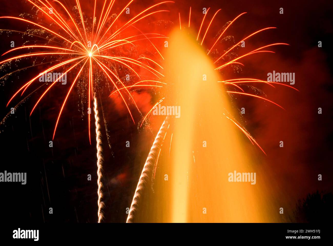 Axis Fountain with July 4th Fireworks, Oregon Garden, Oregon Stock ...