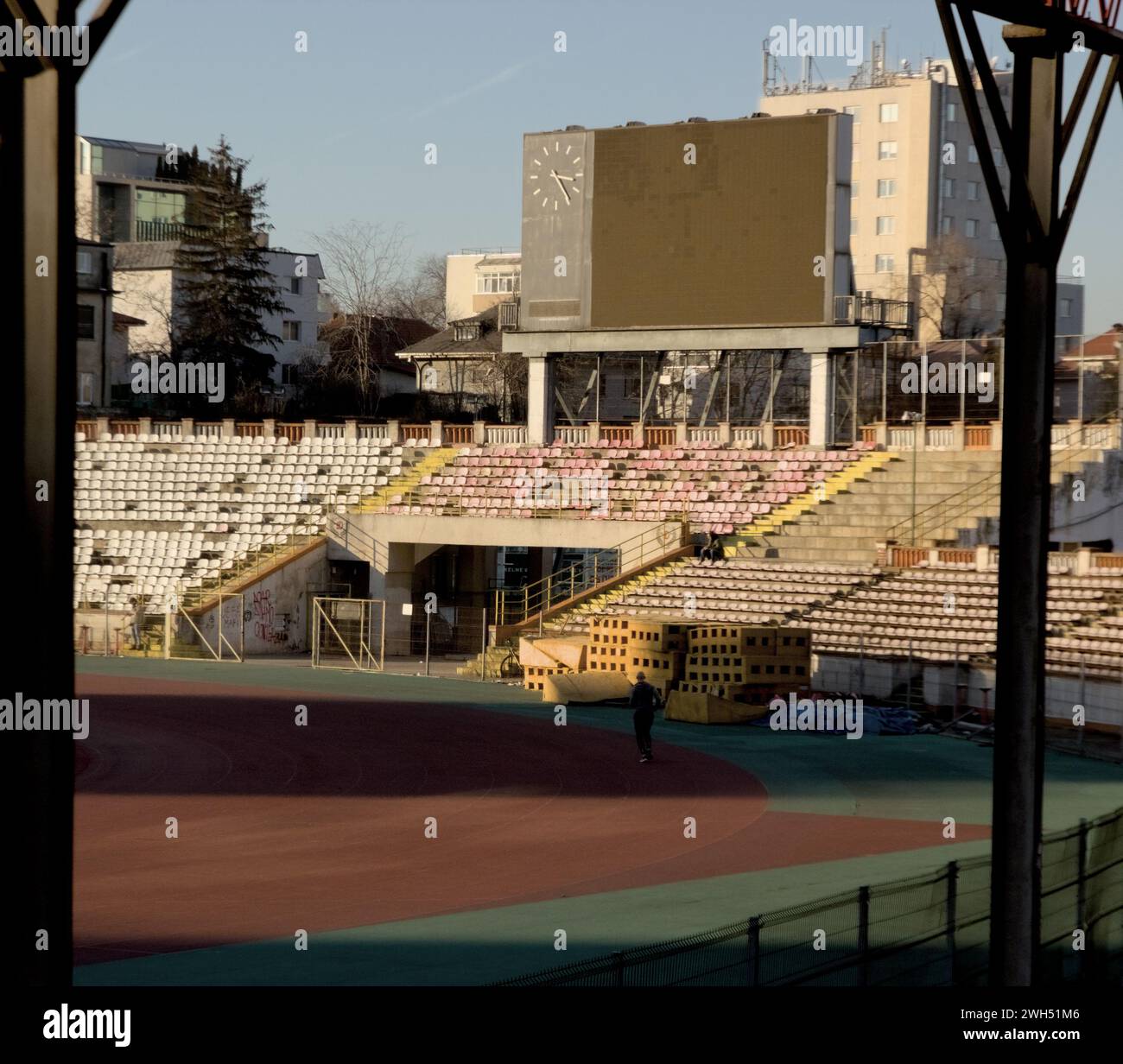 Bucharest, Romania. Football pitch and athletics track at Dinamo ...