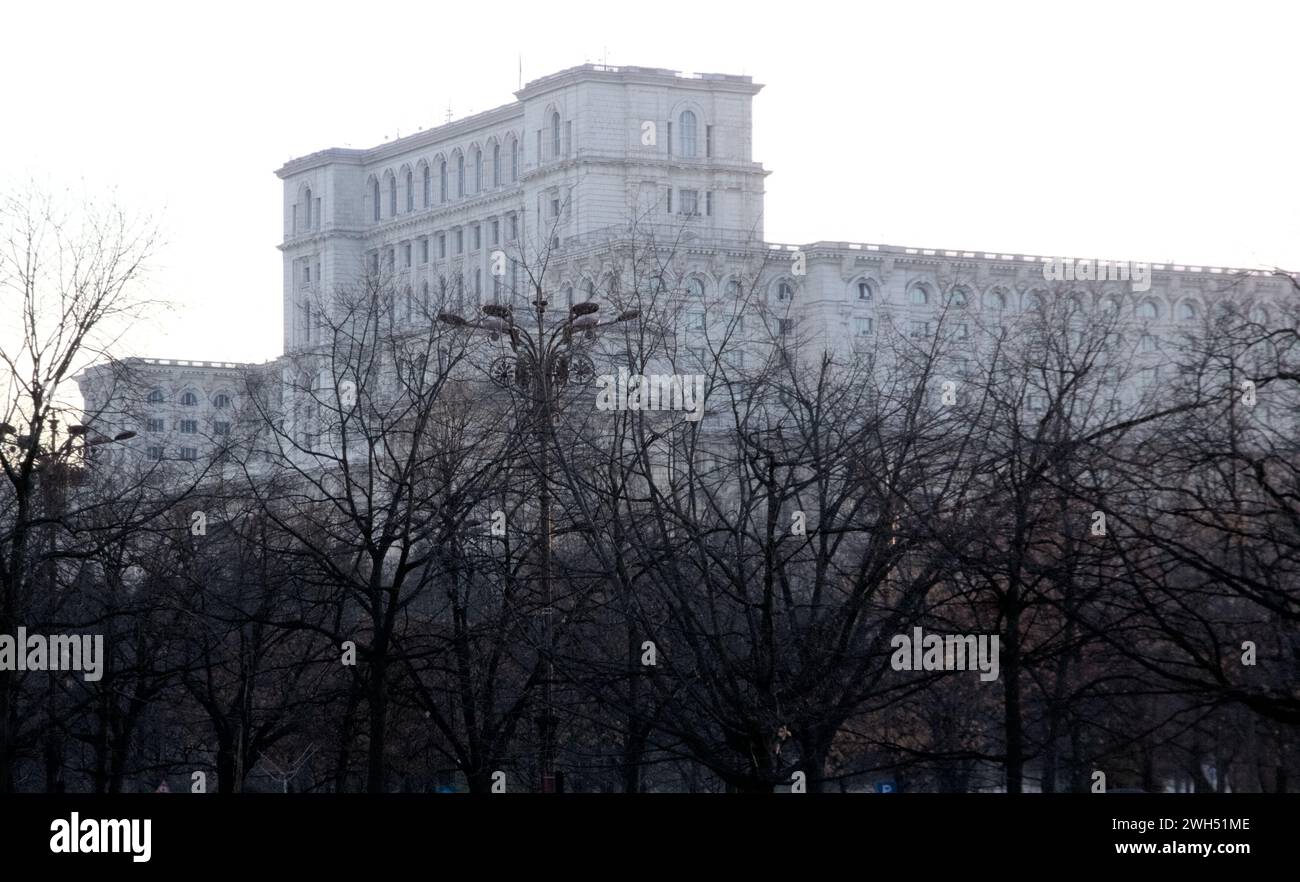 Palace of the Parliament (seat of the Parliament of Romania) behind ...